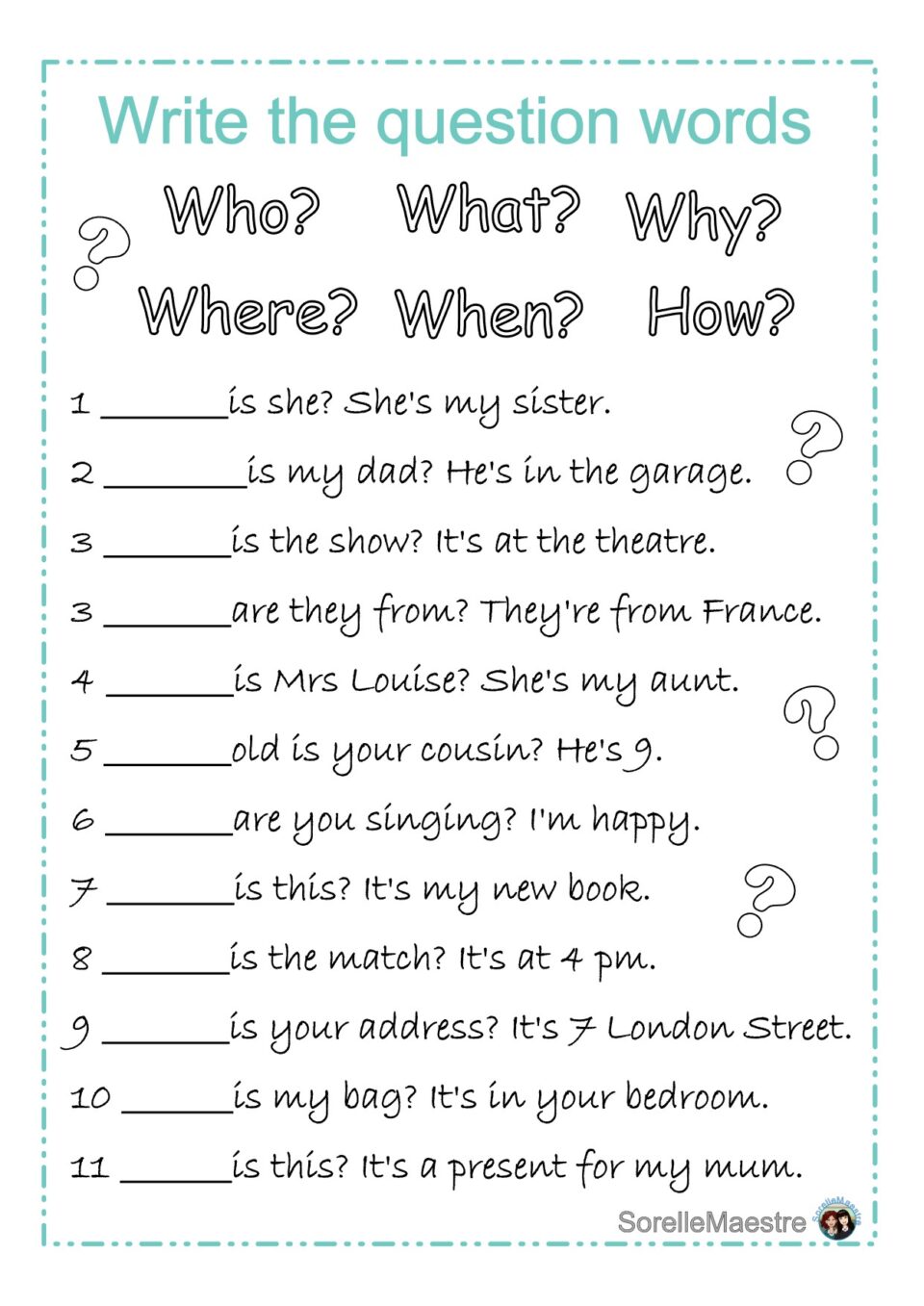 Question words (schede) - SorelleMaestre